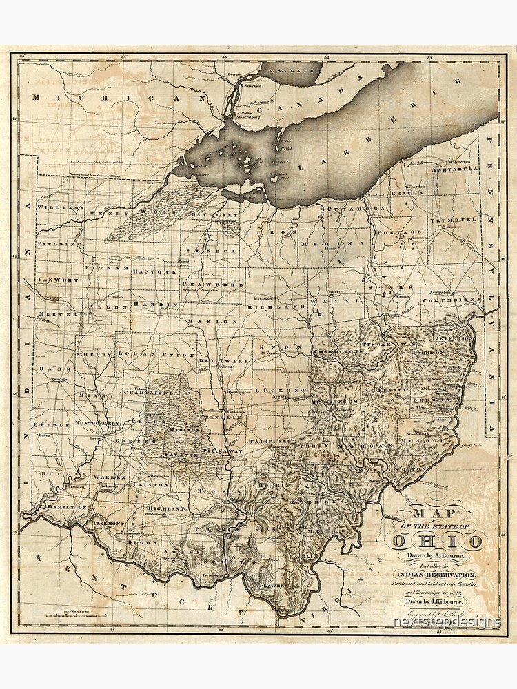 Lámina fotográfica «Mapa del estado de Ohio, 1820 de Bourne» de ...
