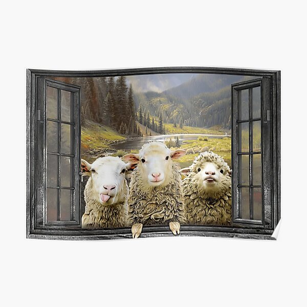 "Funny Sheep Stick Out Tongue Window" Poster for Sale by hippololocc ...