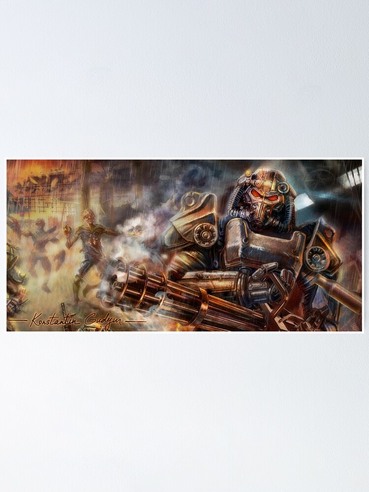 "Fallout Lone Wanderer In Power Armour Fighting Of Ghouls" Poster for ...