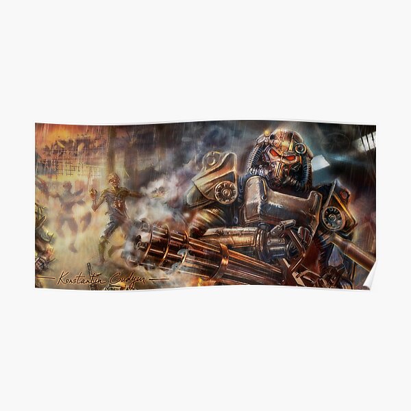 "Fallout Lone Wanderer In Power Armour Fighting Of Ghouls" Poster for ...
