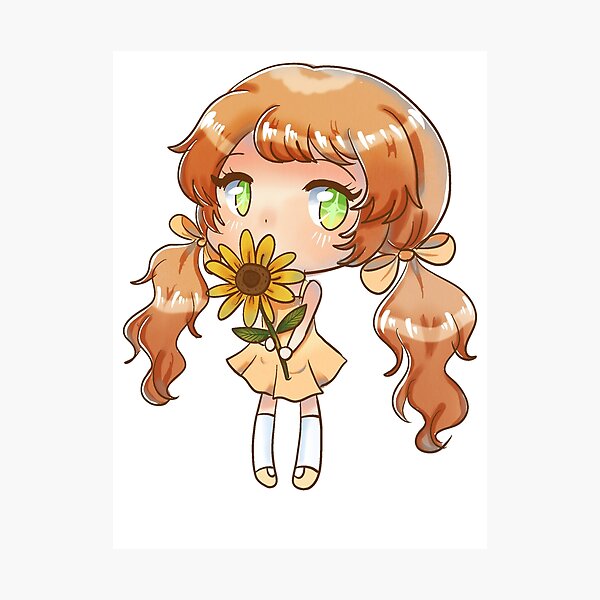 "Kawaii Sunflower Chibi Anime Girl" Photographic Print by okinashirts ...