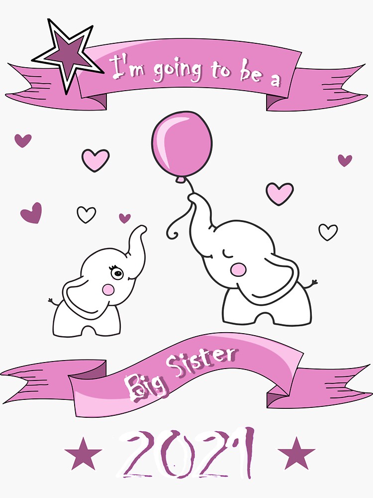 Pegatina «Hermana mayor 2021 - con lindos elefantes y corazón - Voy a ...