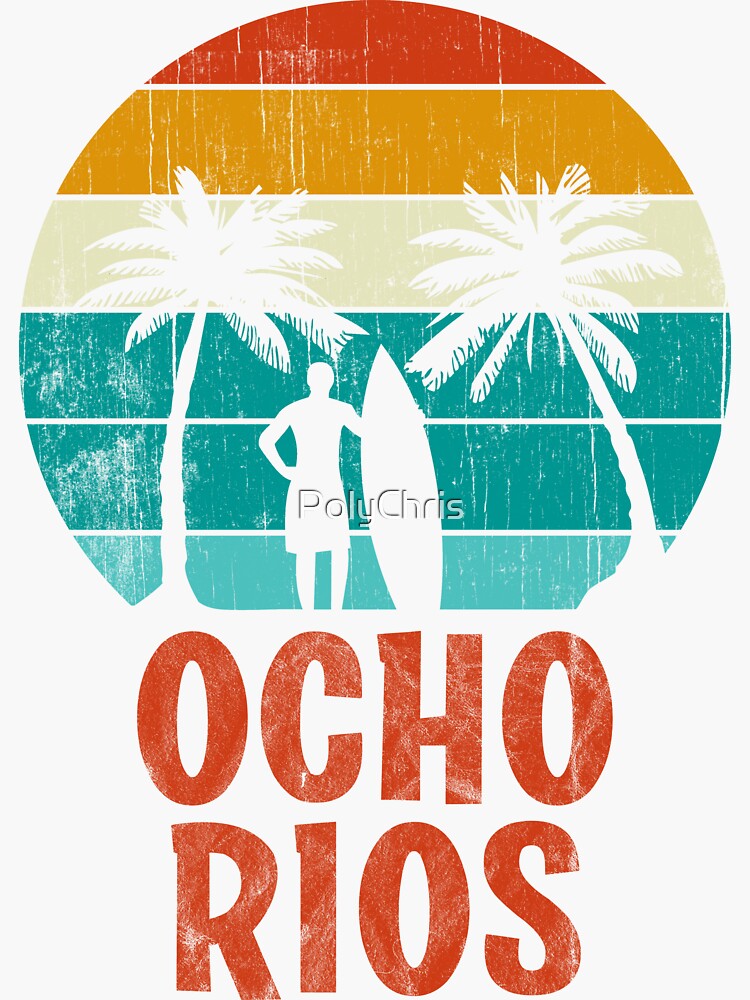 "Surfer Boy OCHO RIOS Surfing Retro Sunset" Sticker for Sale by ...