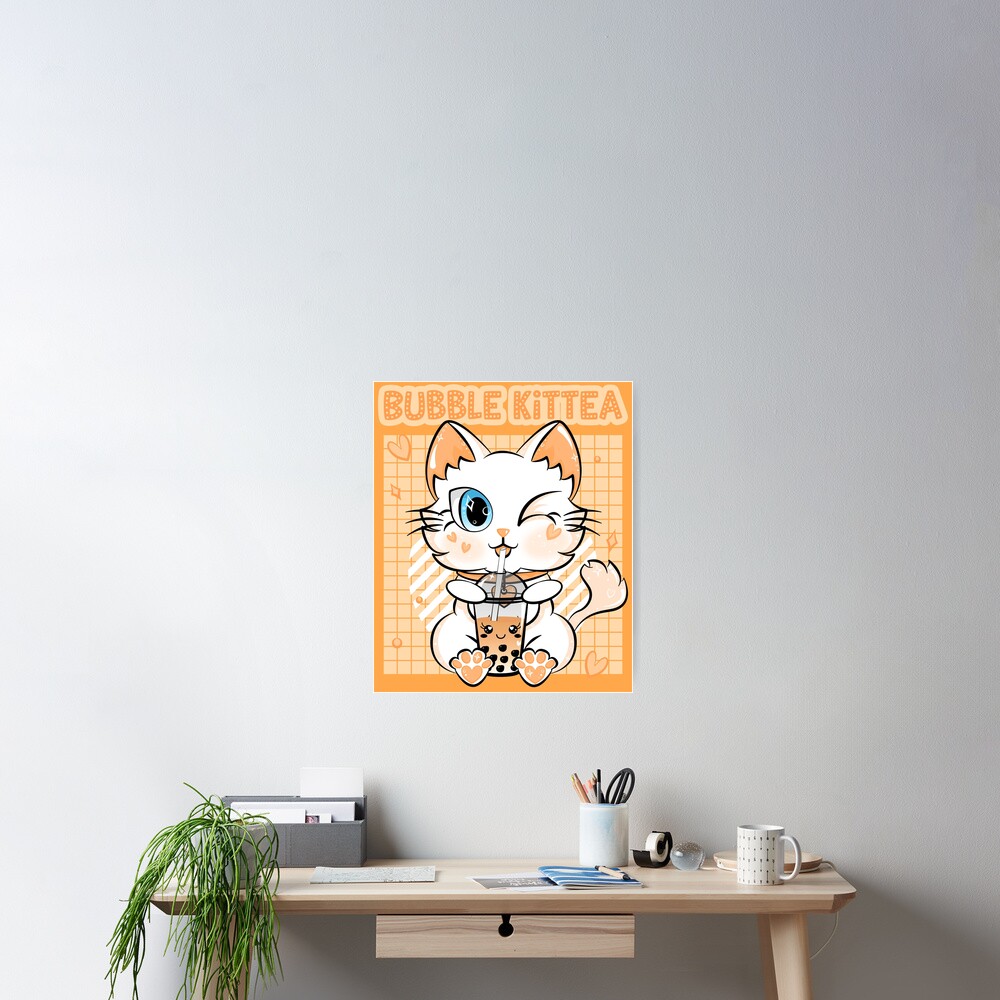 Poster « Kawaii Bubble Tea Japonais Anime Mango Boba Neko Cat », par ...