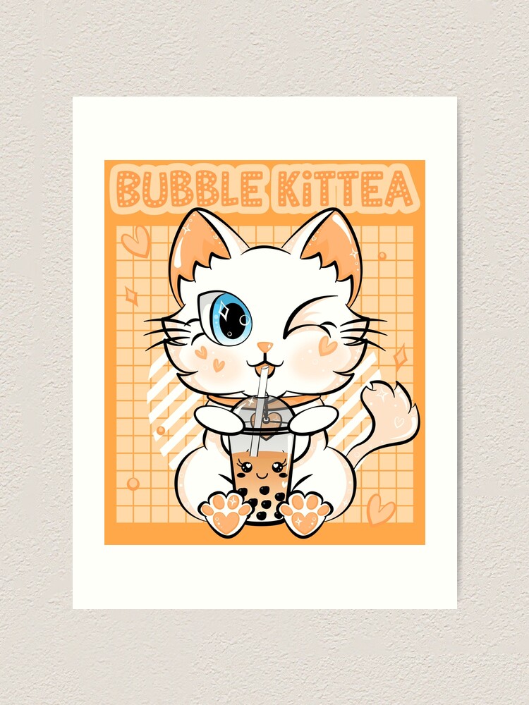 Lámina artística «Kawaii Bubble Tea Anime japonés Mango Boba Neko Cat ...