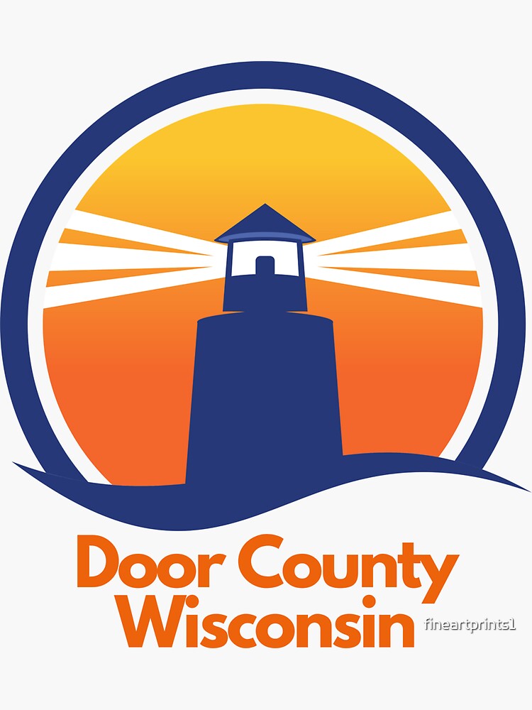 "Door County Wisconsin Small Lighthouse Orange Blue Sunset Wave Graphic ...