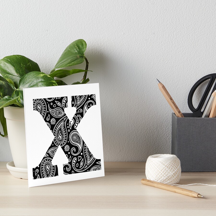 "Letter X/Chi Black and White Paisley Monogram" Art Board Print for ...