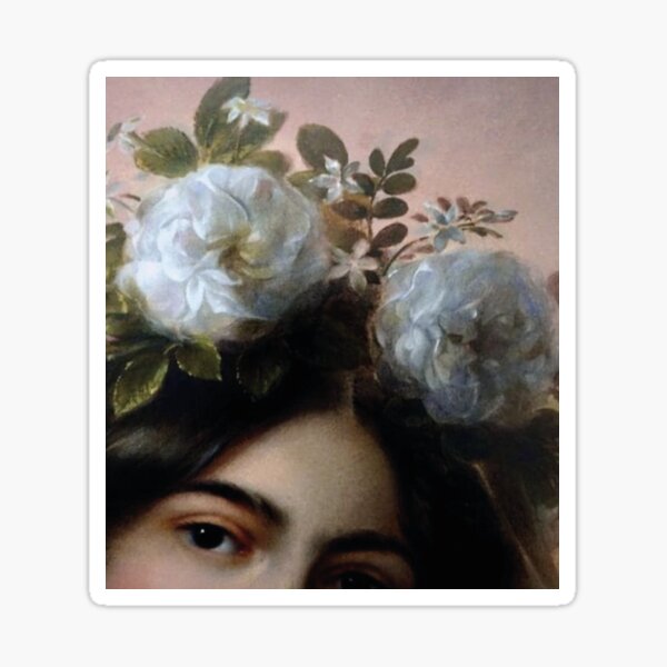 "Young woman with flower painting detail (daphne)" Sticker by ocd-dot ...
