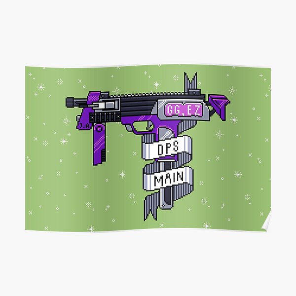 "DPS Main Gamer Purple Green Pixel Art Submachine Gun" Poster for Sale ...
