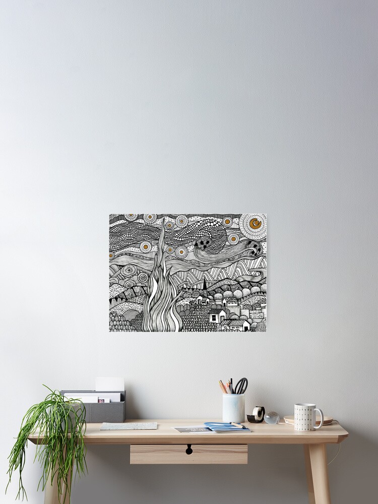 "Starry night - Vincent Van Gogh - Zentangle Art" Poster for Sale by ...
