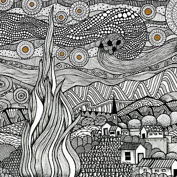 "Starry night - Vincent Van Gogh - Zentangle Art" Poster for Sale by ...