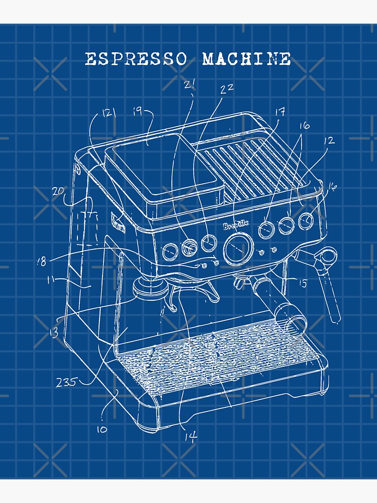 "Espresso Machine Technical Drawing Patent Blueprint" Sticker by ...