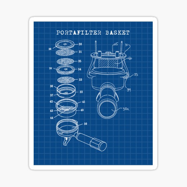 "Portafilter Basket Technical Drawing Patent Blueprint" Sticker by ...