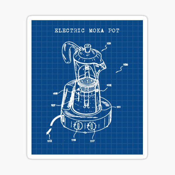 "Electric Moka Pot Technical Drawing Patent Blueprint" Sticker for Sale ...