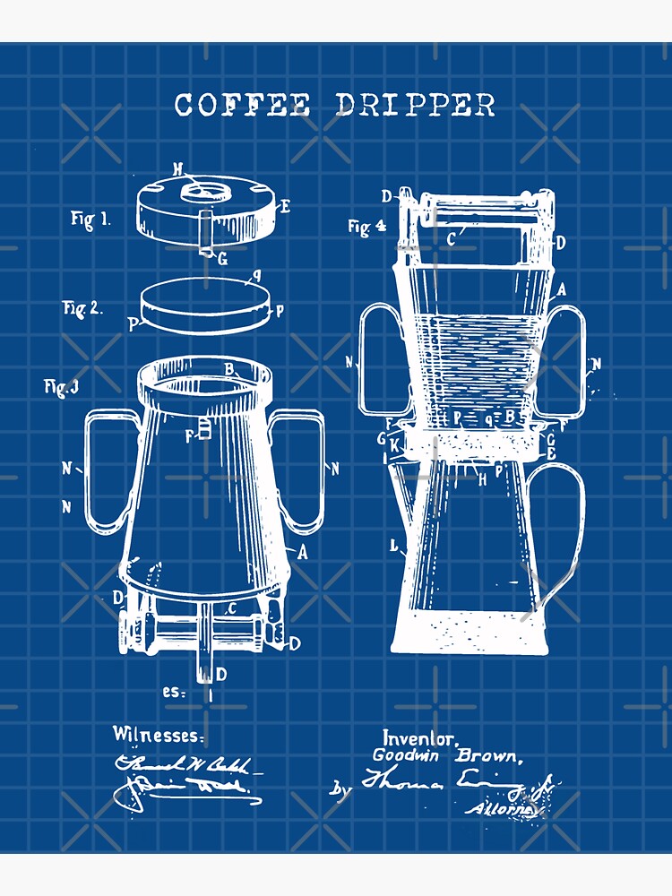 "Coffee Dripper Technical Drawing Patent Blueprint" Sticker for Sale by ...