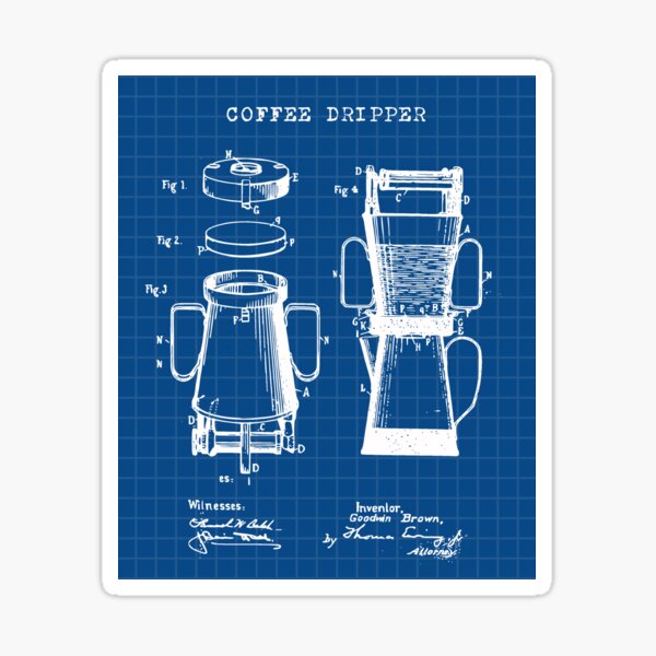 "Coffee Dripper Technical Drawing Patent Blueprint" Sticker for Sale by ...