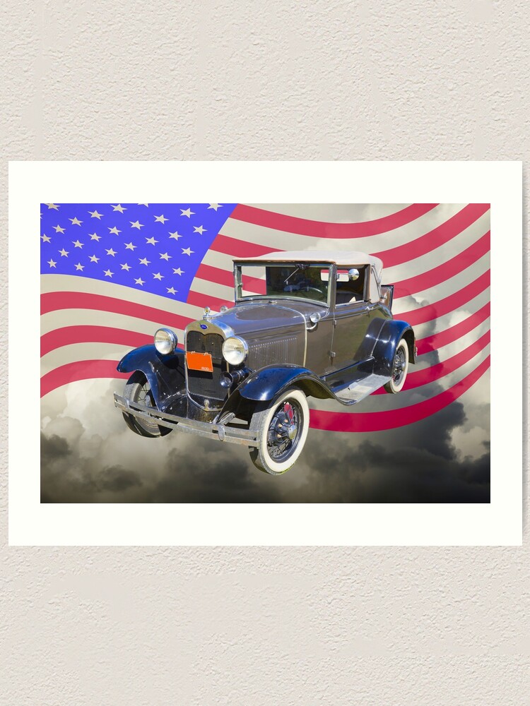 "Model A Ford Roadster With American Flag" Art Print for Sale by ...