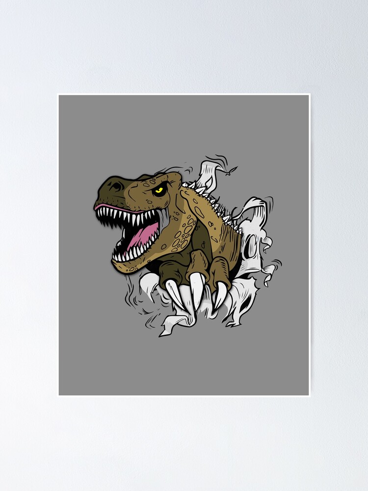 "3D Tyrannosaurus Dino T-Rex dinosaur rips out of design" Poster by ...