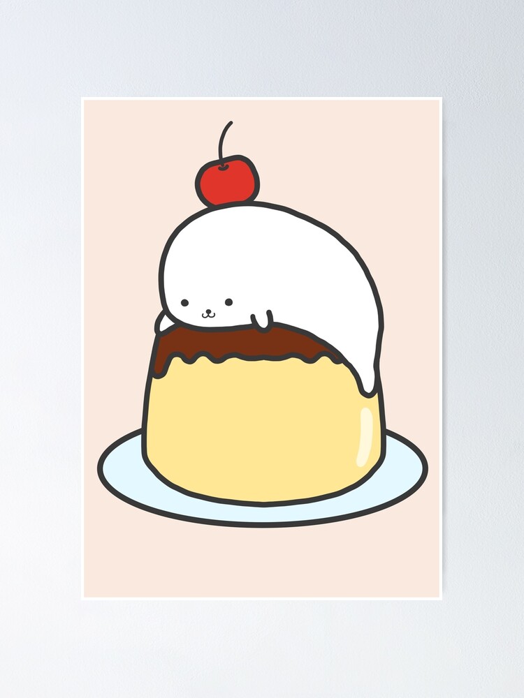 "Seal on Pudding Kawaii Cute Anime Seal Animal Cherry Japanese Harajuku ...
