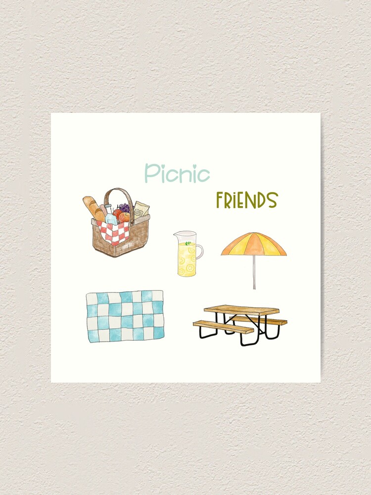 "Picnic Stickers, Picnic Basket, Blanket, Table, Lemonade, Hand drawn ...