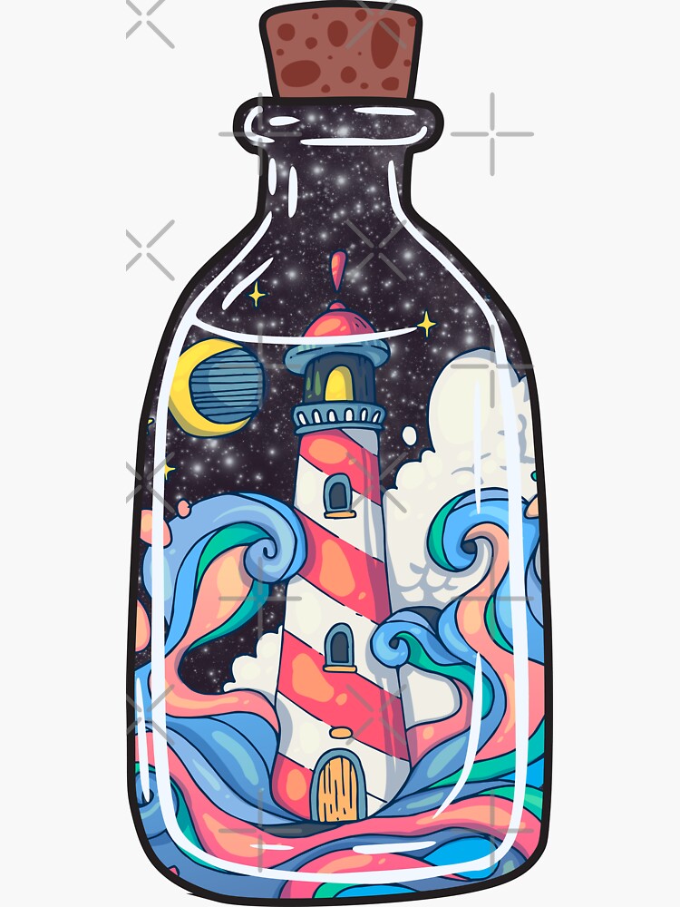 "Psychedelic Lighthouse In A Bottle" Sticker for Sale by KrisSidDesigns ...