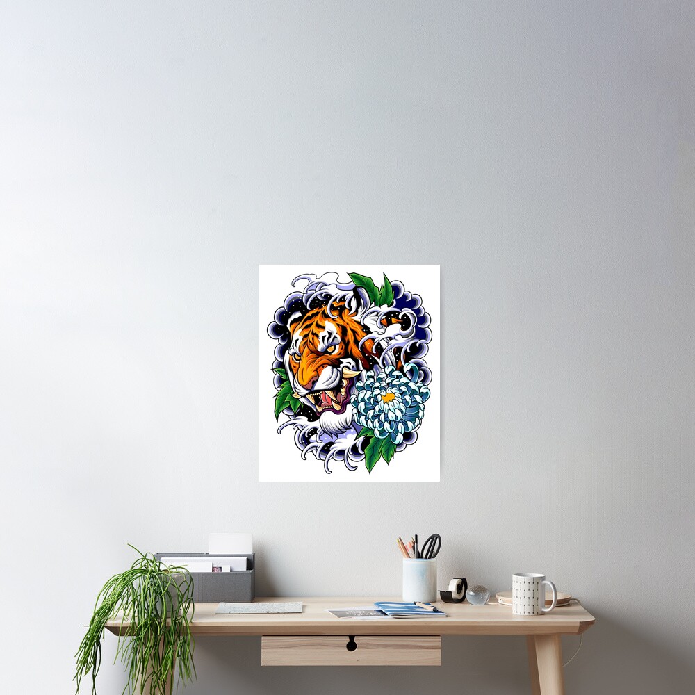 "Japanese Traditional Tiger Tattoo Art Old School Flash" Poster for ...