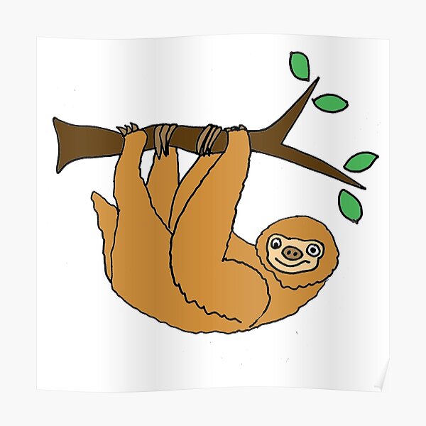"Cool Funky Sloth in Tree Cartoon" Poster by naturesfancy | Redbubble