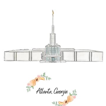 "Atlanta Georgia Temple watercolor drawing with peach border" Art Board ...
