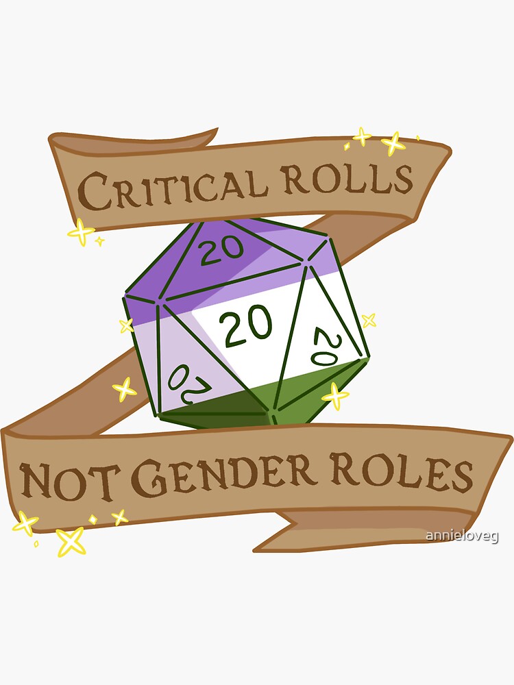 "critical rolls not gender roles (genderqueer)" Sticker for Sale by ...