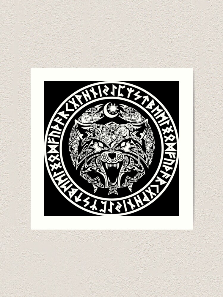 Lámina artística «Emblema vikingo de Fenrir - Mitología nórdica del lobo» de bluezonee627 ...