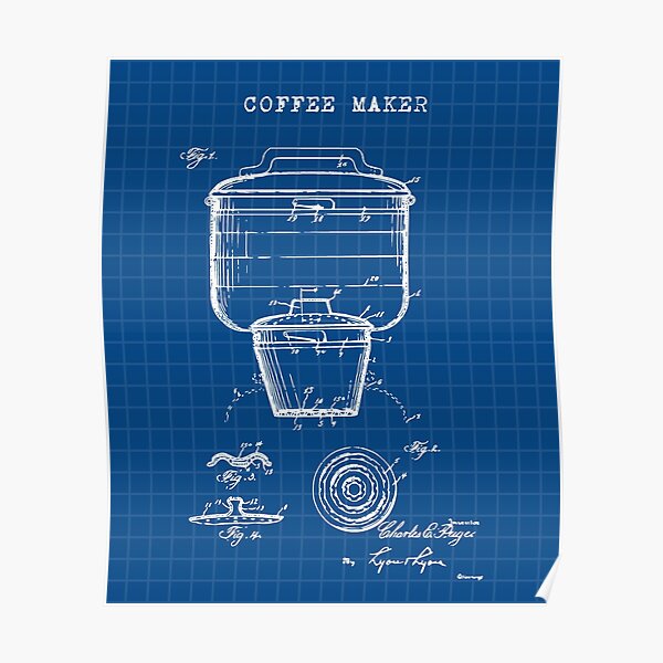 "Coffee Maker Technical Drawing Patent Blueprint" Poster for Sale by ...