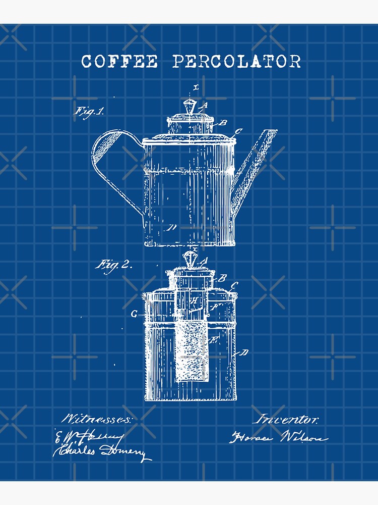 "Coffee Percolator Technical Drawing Patent Blueprint" Sticker for Sale ...
