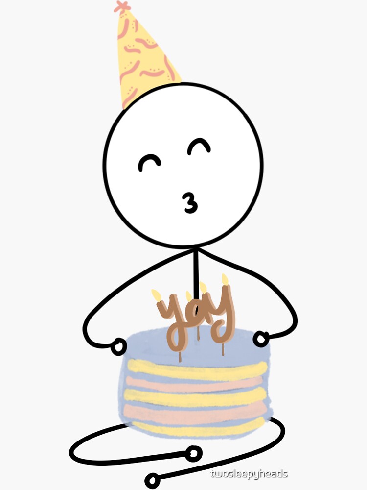 "Stickman with birthday cake" Sticker for Sale by twosleepyheads ...