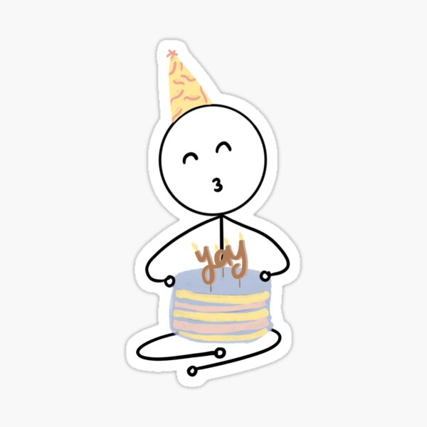"Stickman with birthday cake" Sticker for Sale by twosleepyheads ...