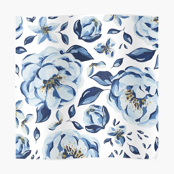 "Flowy Floral Blue Watercolor Flowers Pattern" Poster for Sale by ...