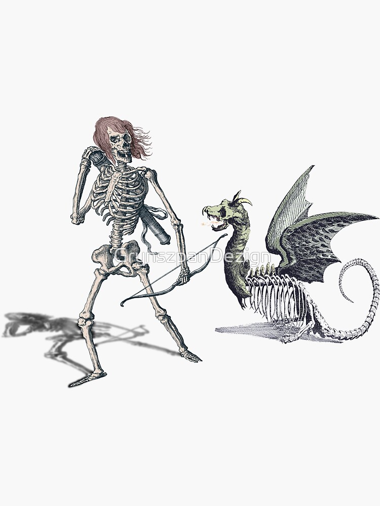 "Bones the Skeleton Dragon Slayer" Sticker for Sale by GrynszpanDezign ...