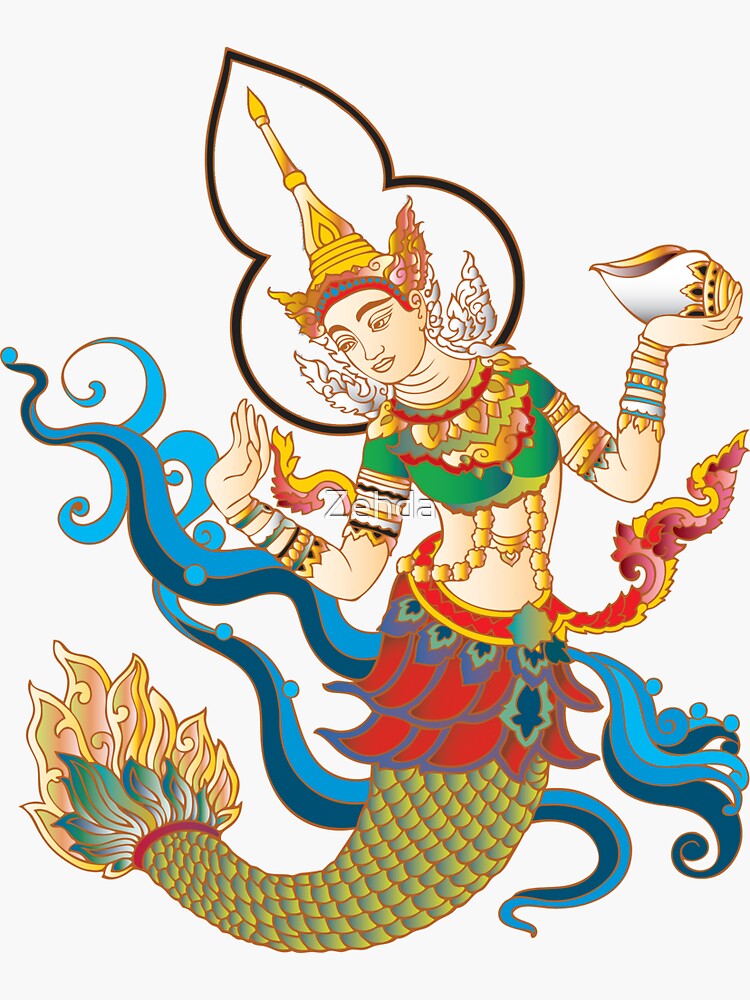 "Mermaid Goddess & Sea Shell" Sticker by Zehda | Redbubble