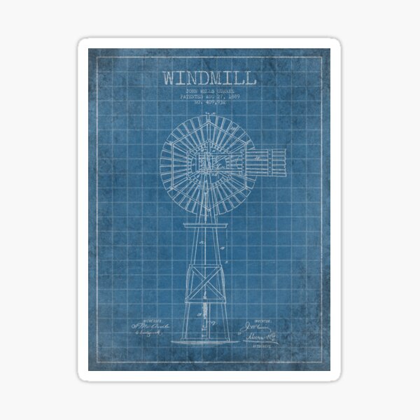 "Vintage Windmill Blueprint Design" Sticker for Sale by Balkrishna2002 ...