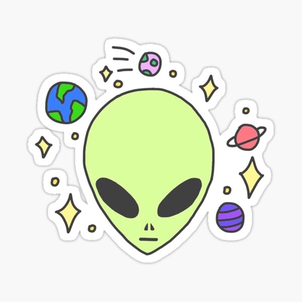 "Alien with Planets" Sticker for Sale by designsbyemilyc | Redbubble