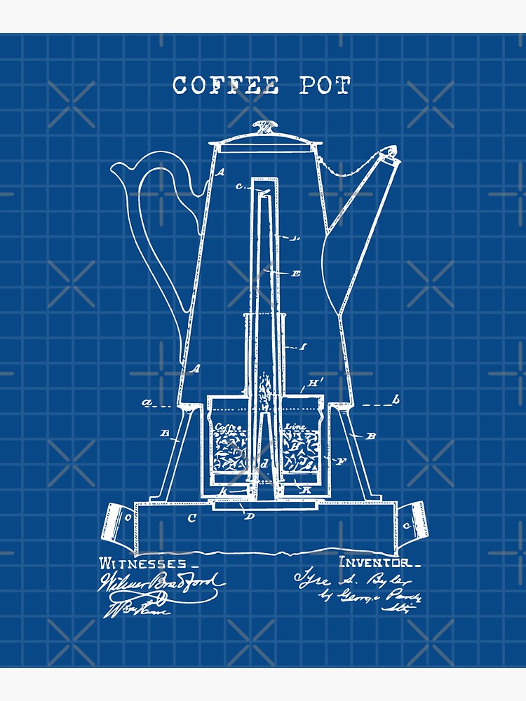 "Coffee Pot Technical Drawing Patent Blueprint" Sticker for Sale by ...