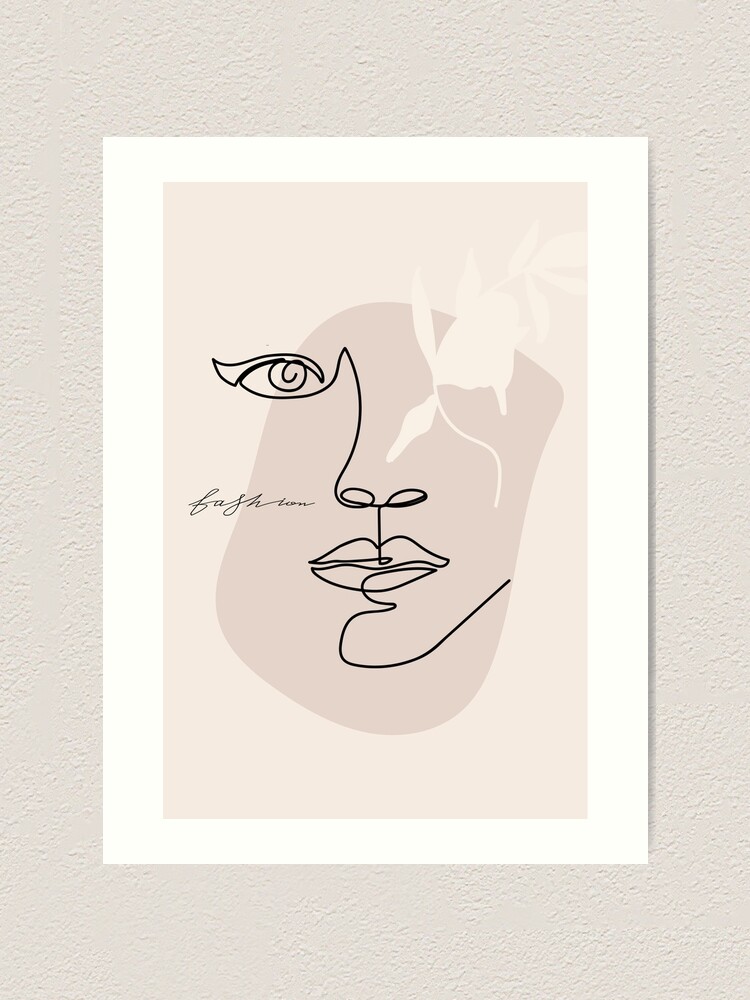 Terracotta Background One Line Continuous Woman Face Flowers Leaves