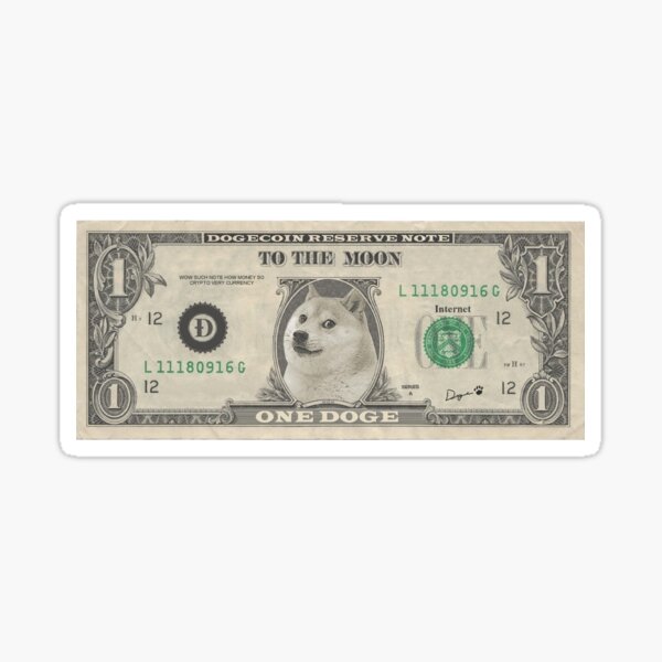 "One Doge One Dollar, DogeCoin, to the moon, crypto meme" Sticker by ...