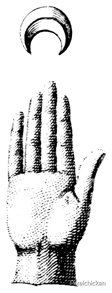 "Antique Esoteric Hand and Crescent Moon" by Pixelchicken | Redbubble
