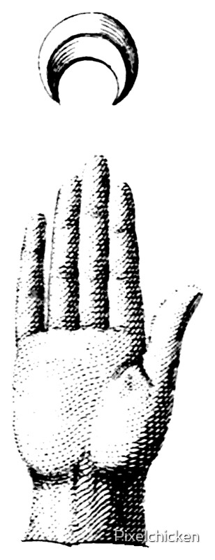 "Antique Esoteric Hand and Crescent Moon" by Pixelchicken | Redbubble