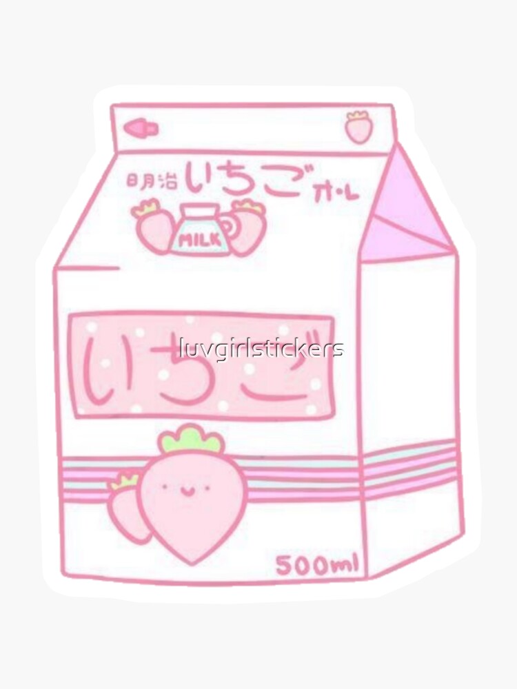Cute Kawaii Strawberry Milk Sticker Sticker By Luvgirlstickers Redbubble