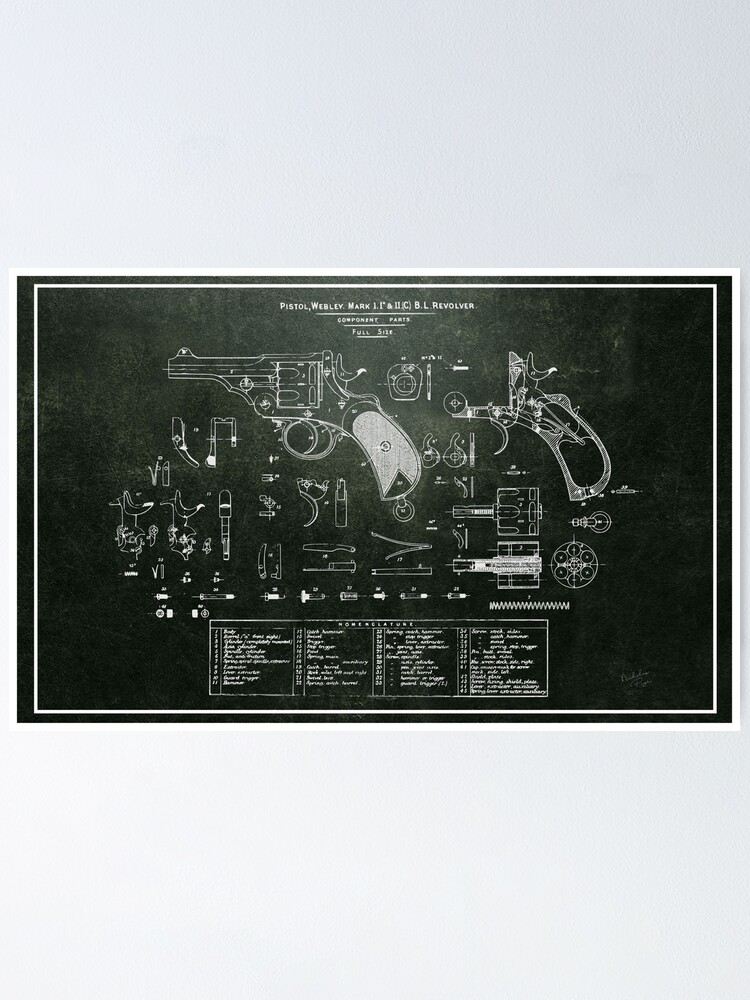 "Webley Pistol Blueprint" Poster for Sale by rusticwolf | Redbubble