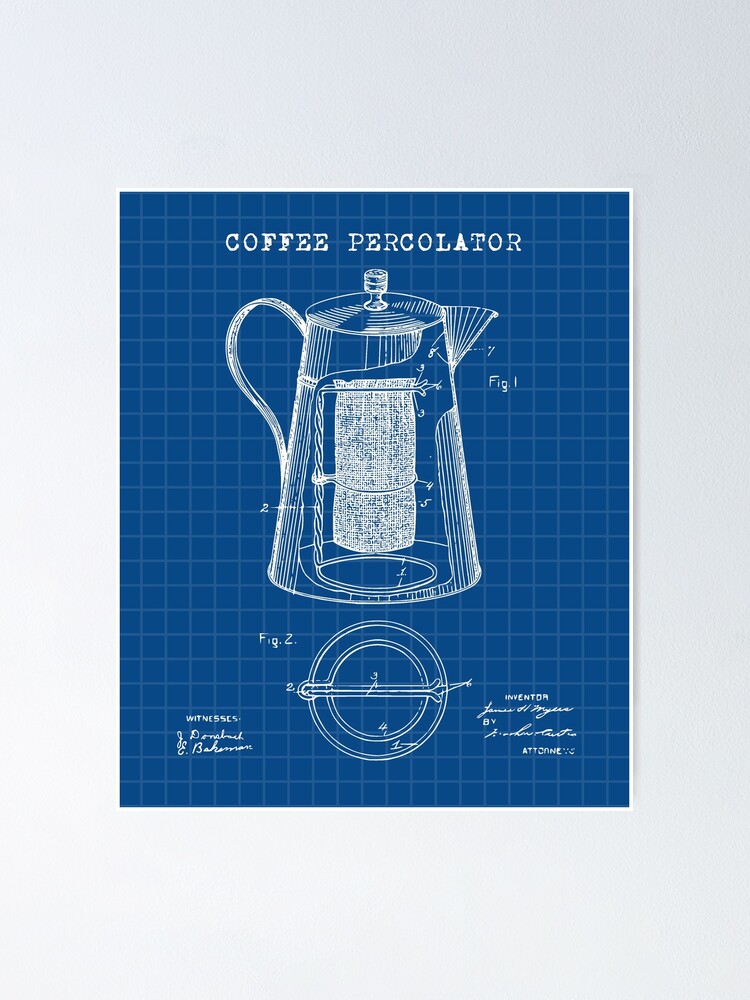 "Coffee Percolator Technical Drawing Patent Blueprint" Poster for Sale ...
