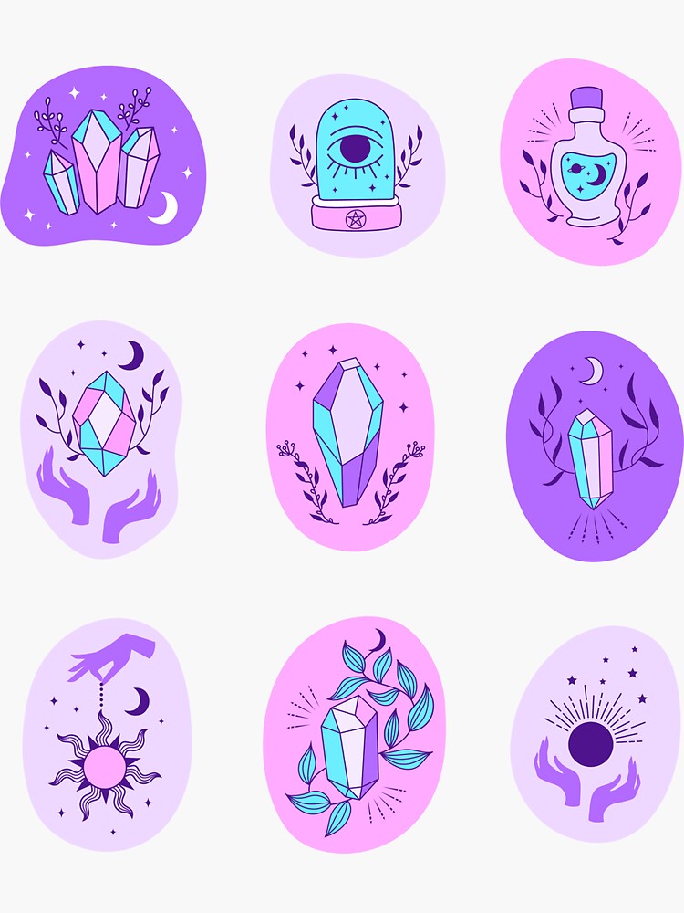 "Set of magic stickers with crystals and planets. Witch collection ...