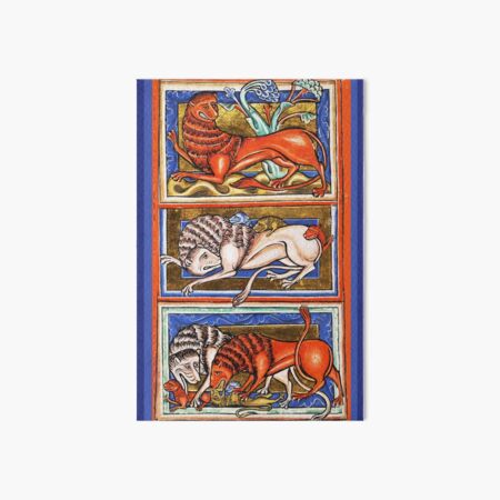 "MEDIEVAL BESTIARY LiONS , LIONESS AND LION KITTENS in Red Blue White ...