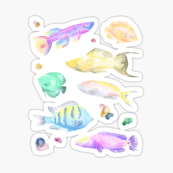 "Watercolorful Fish" Sticker by OrangePiggie | Redbubble
